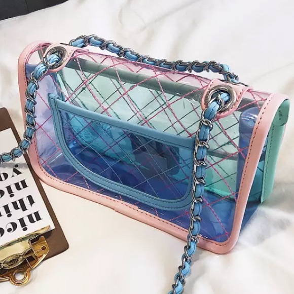 Bags | Mint Pink Clear Flap Bag | Poshmark
